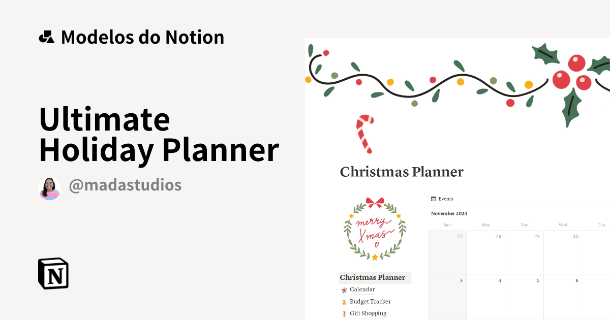 Ultimate Holiday Planner Modelo por Mada Studios | Marketplace do Notion