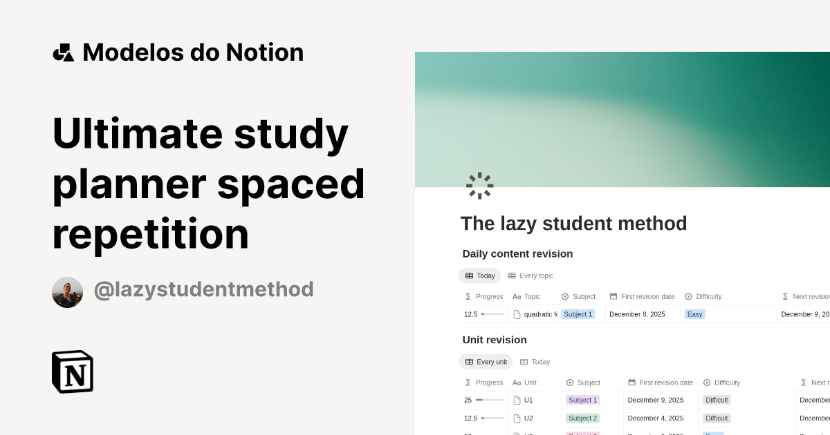 Ultimate study planner spaced repetition Modelo por The lazy student ...