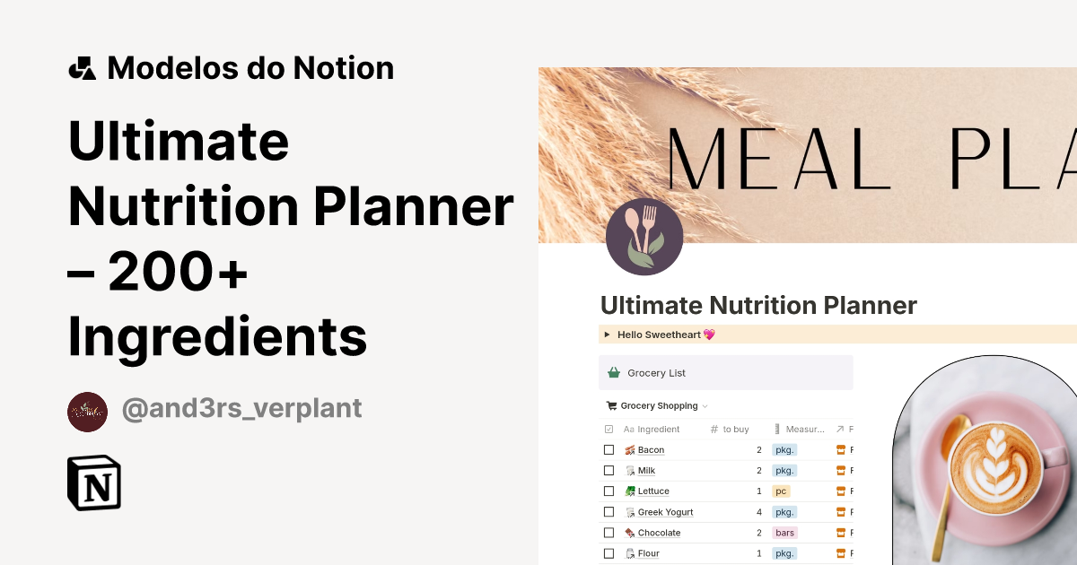 Modelo Ultimate Nutrition Planner – 200+ Ingredients | Marketplace do ...