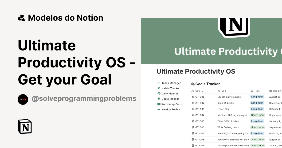 Modelo Ultimate Productivity OS - Get your Goal | Marketplace do Notion