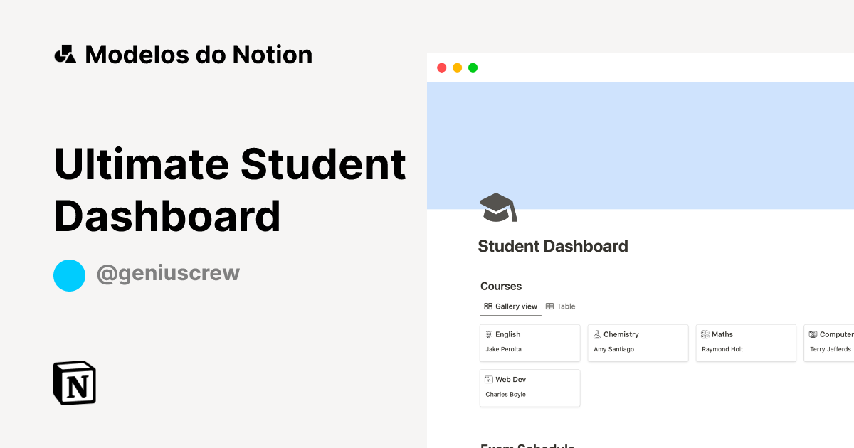 Ultimate Student Dashboard Modelo por Genius Crew | Marketplace do Notion