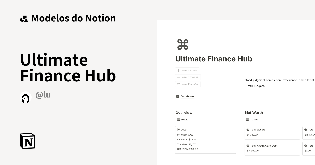 Ultimate Finance Hub Modelo por Lu | Marketplace do Notion
