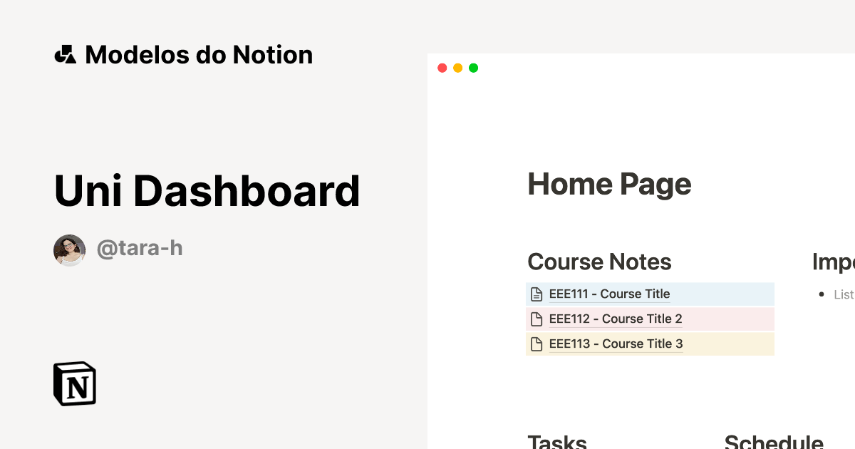 Modelo Uni Dashboard | Marketplace do Notion