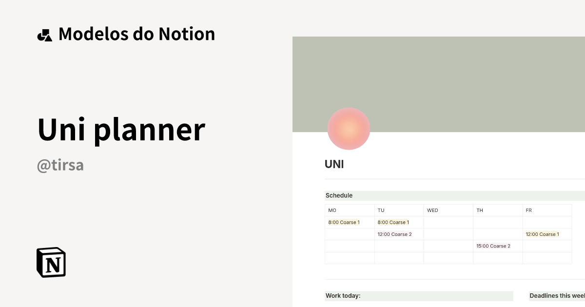 Modelo Uni planner | Marketplace do Notion