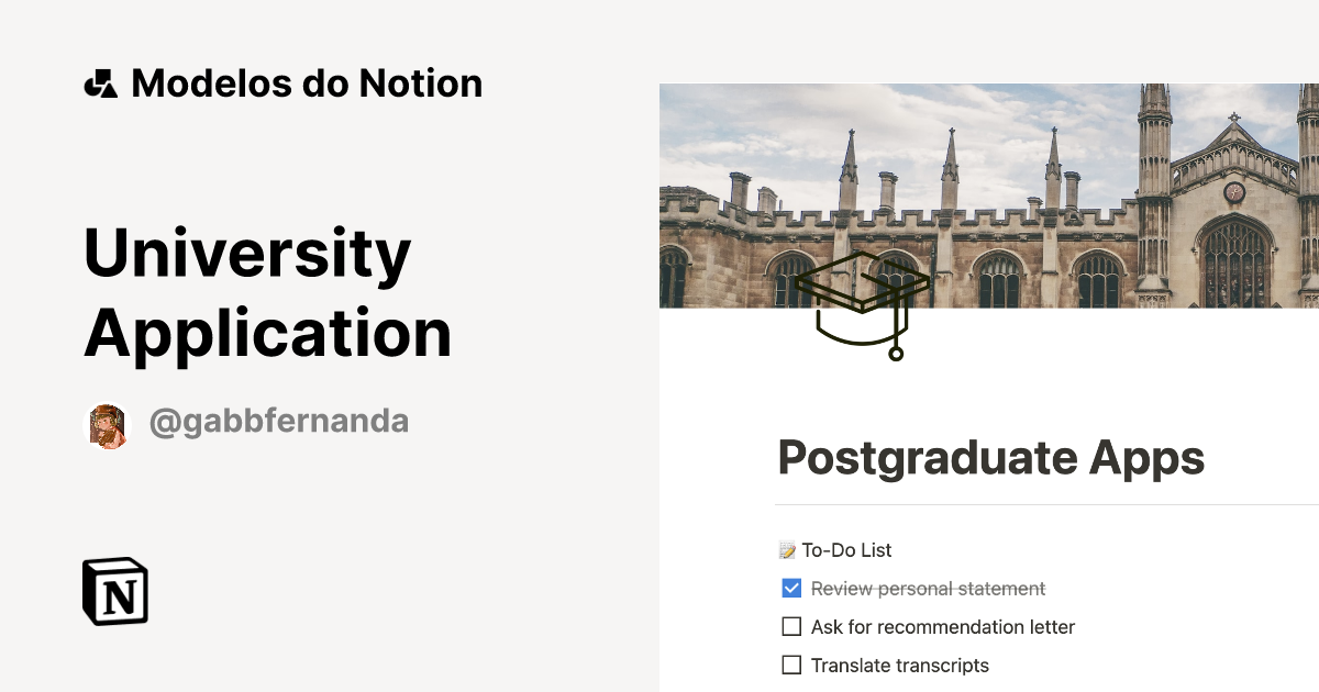 Modelo University Application | Marketplace do Notion