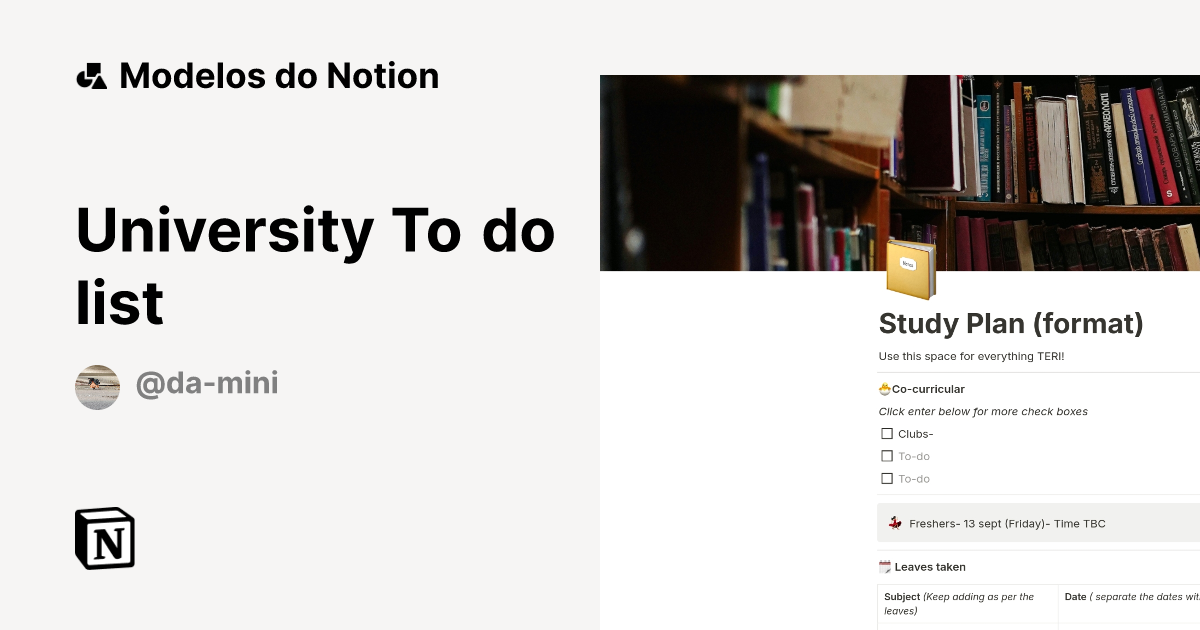 Modelo University To do list | Marketplace do Notion