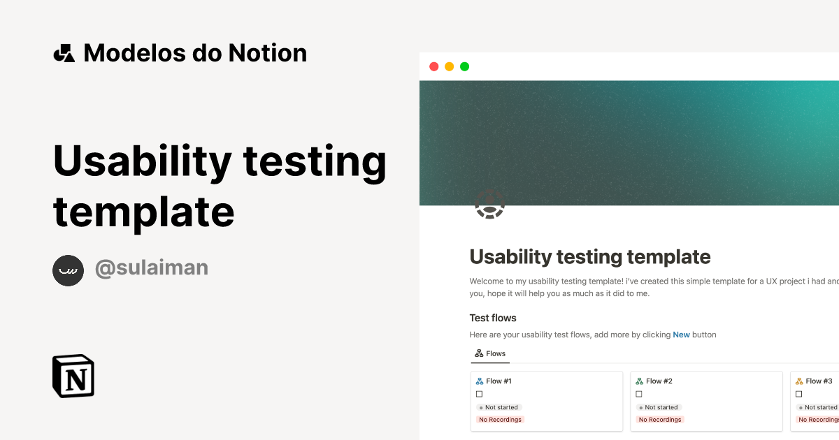 Modelo Usability testing template | Marketplace do Notion