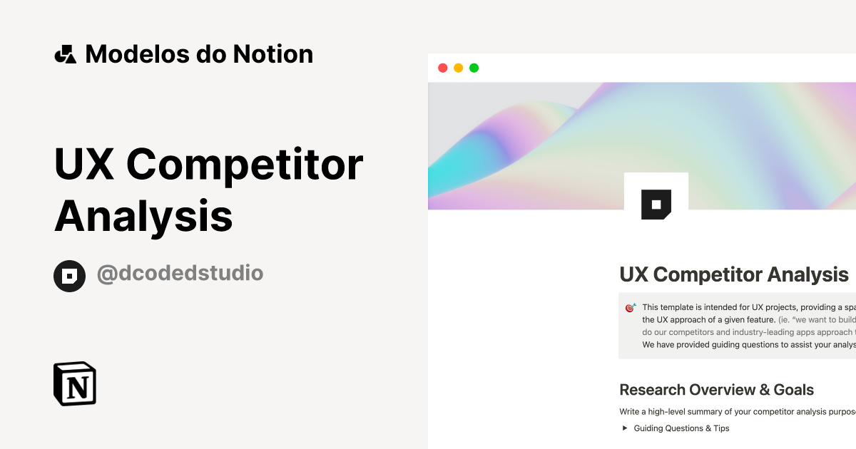 UX Competitor Analysis Modelo por DCODED STUDIO | Marketplace do Notion