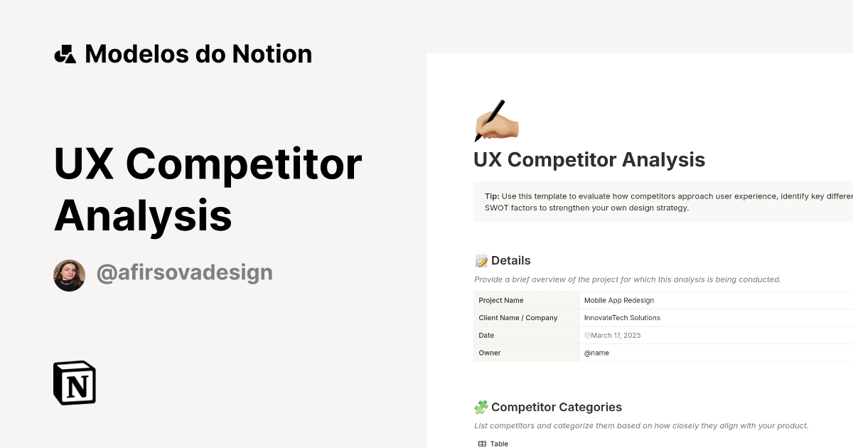UX Competitor Analysis Modelo por Anastasiia Firsova | Marketplace do ...