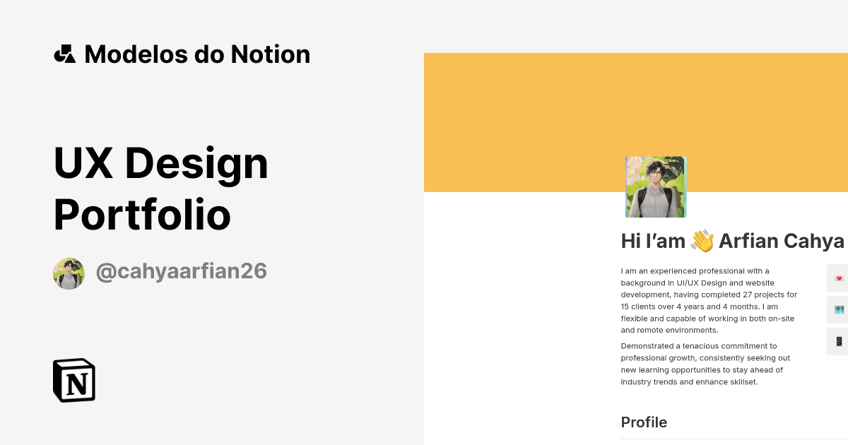 Modelo UX Design Portfolio | Marketplace do Notion