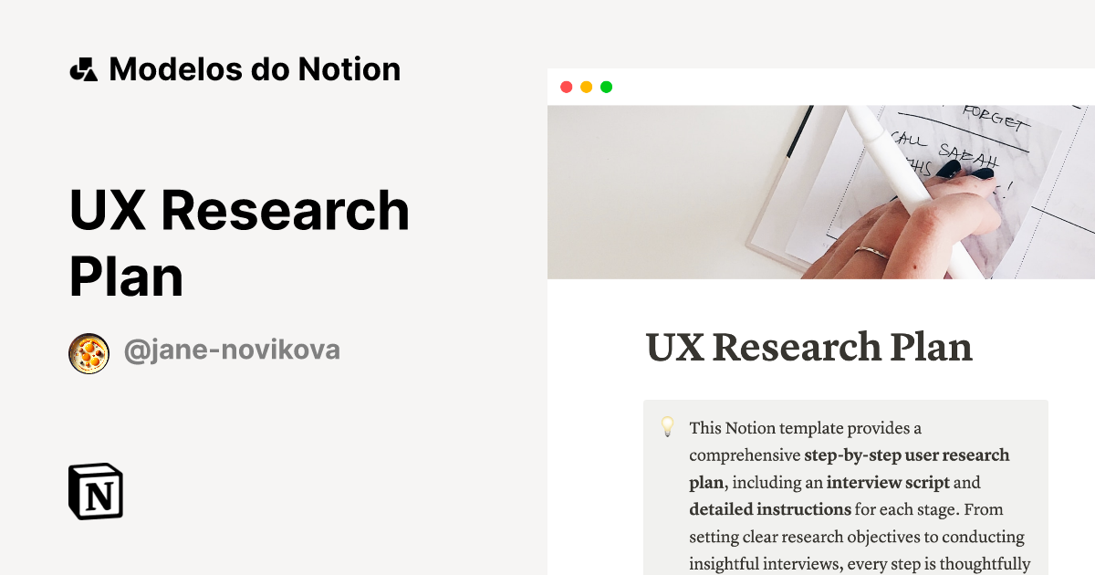 Modelo UX Research Plan | Marketplace do Notion