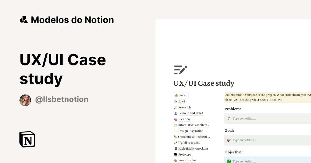 UX/UI Case study Modelo por llsbet | Marketplace do Notion