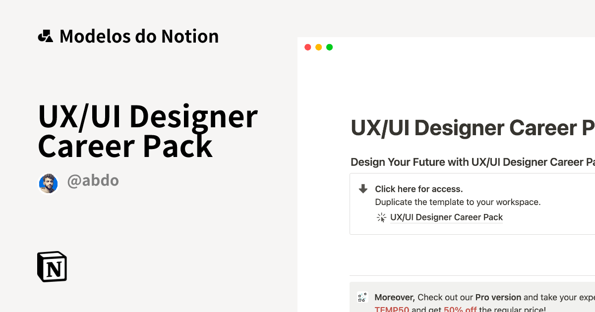Modelo UX/UI Designer Career Pack | Marketplace do Notion