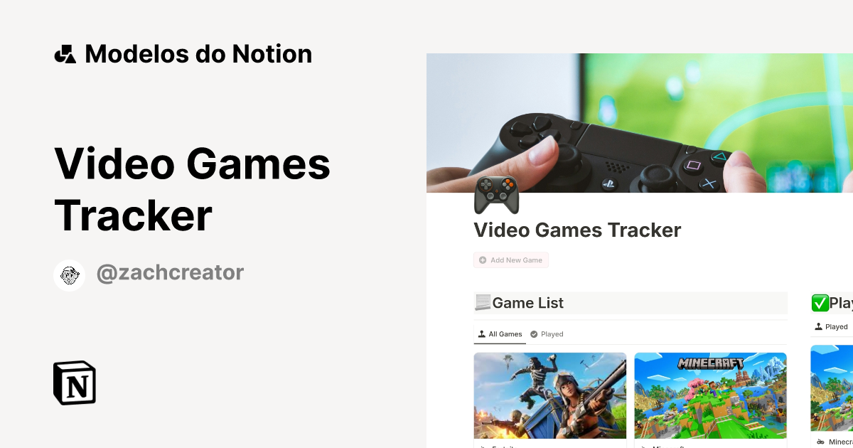 Video Games Tracker Modelo por Zach | Marketplace do Notion