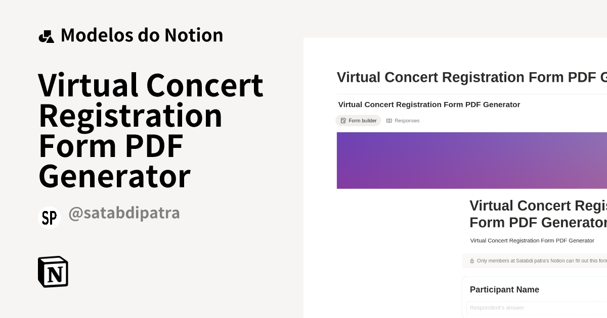 Virtual Concert Registration Form PDF Generator Modelo por Satabdi ...