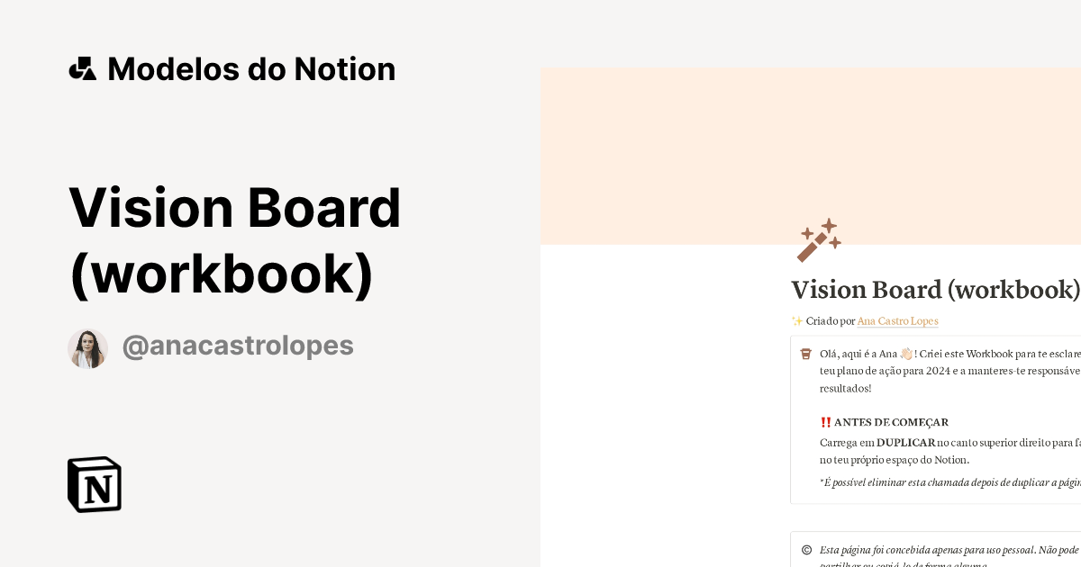 Modelo Vision Board (workbook) | Marketplace do Notion