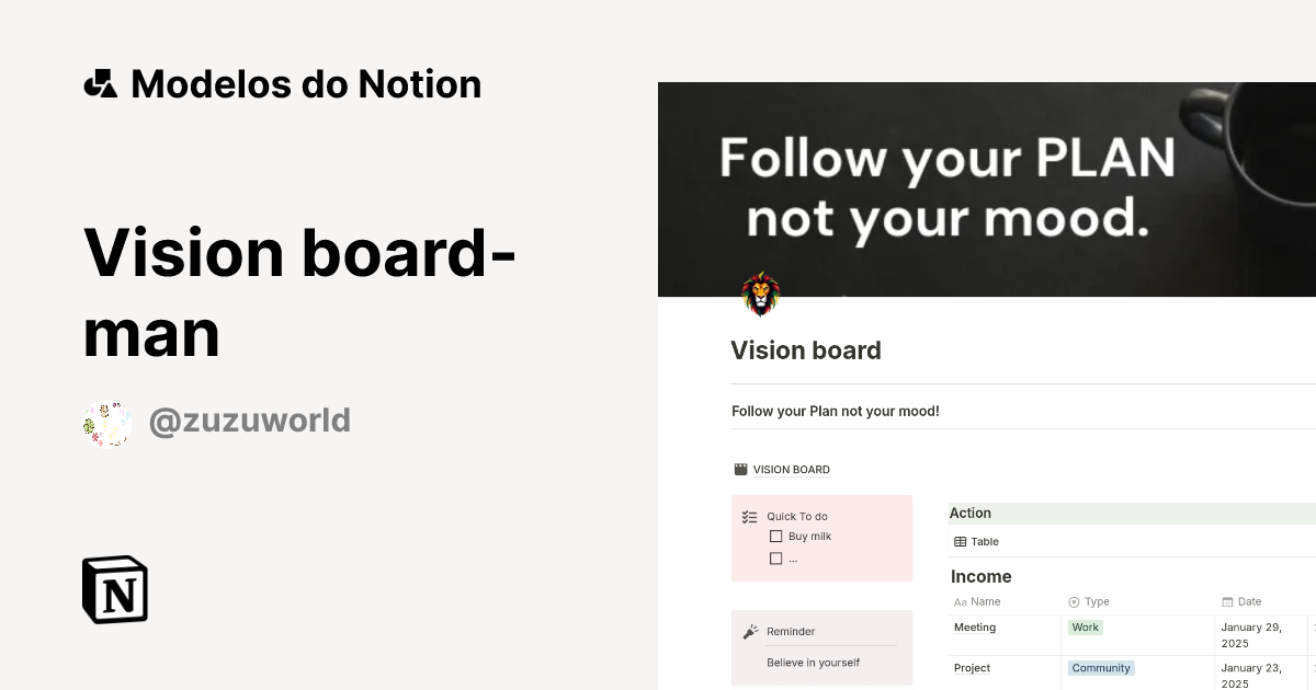 Modelo Vision board-man | Marketplace do Notion