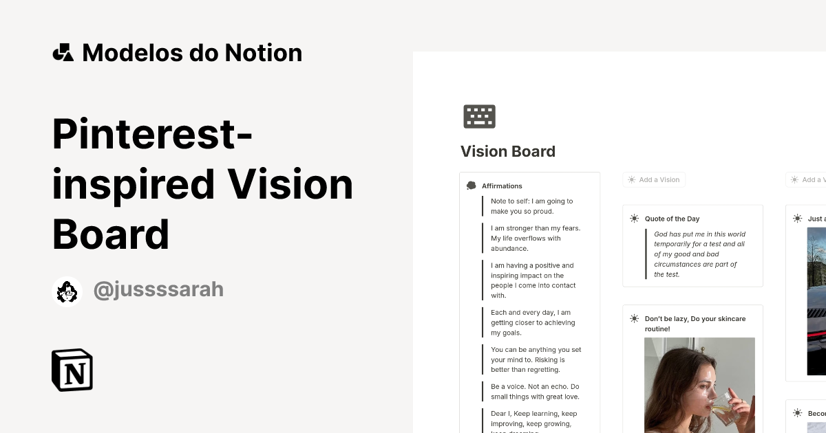 Modelo Pinterest-inspired Vision Board | Marketplace do Notion