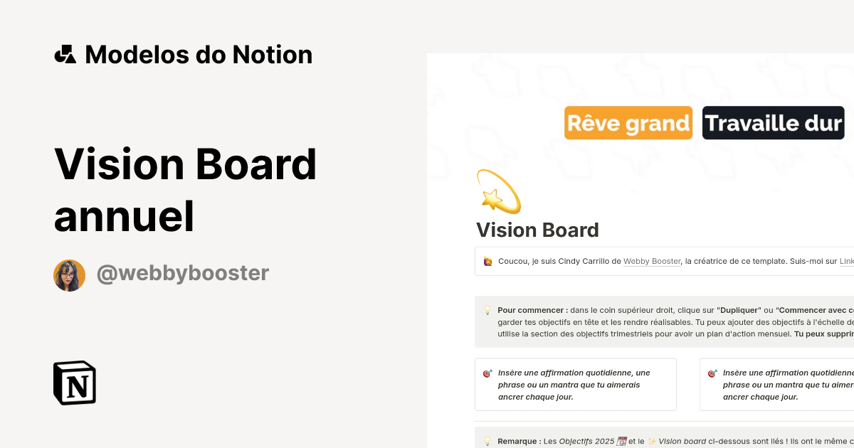Vision Board annuel Modelo por Cindy Carrillo | Marketplace do Notion
