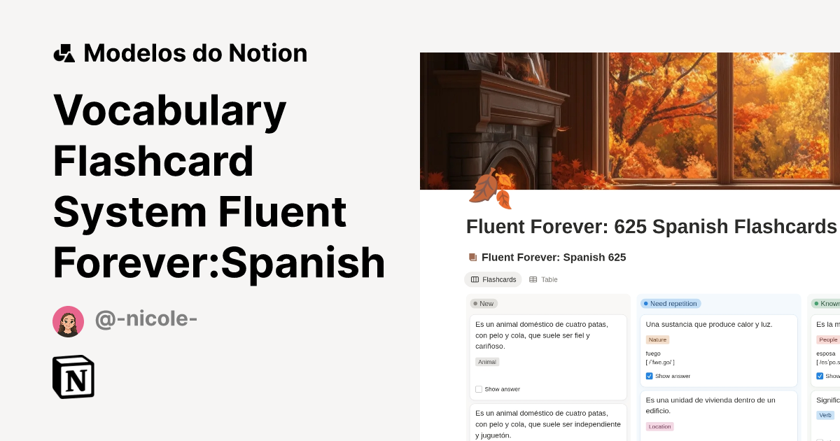 Vocabulary Flashcard System Fluent Forever:Spanish Modelo por Nicole ...