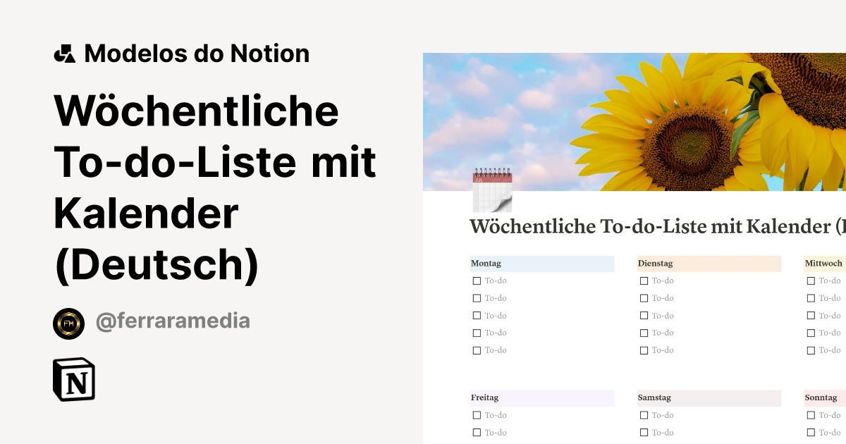 Wöchentliche To-do-Liste mit Kalender (Deutsch) Modelo por FerraraMedia ...