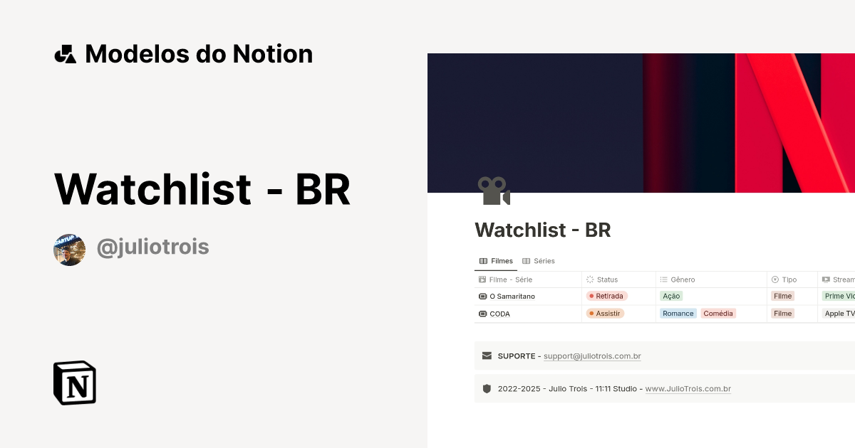 Modelo Watchlist - BR | Marketplace do Notion