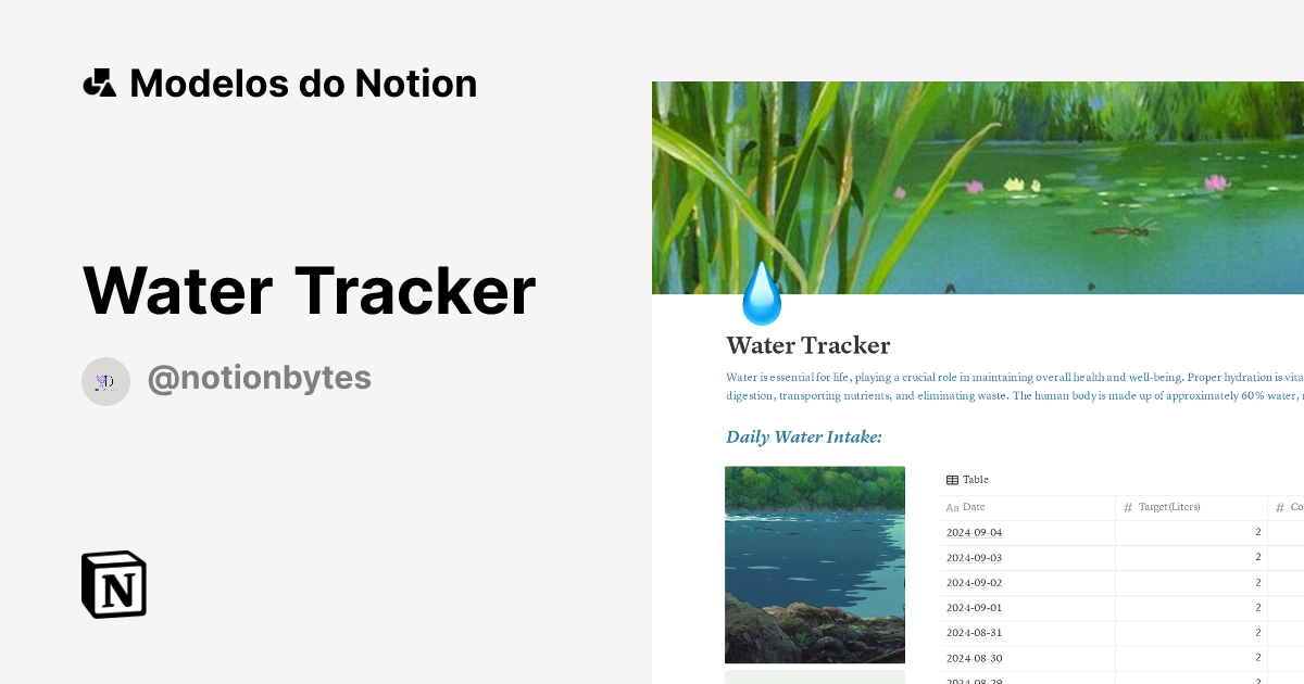 Modelo Water Tracker | Marketplace do Notion