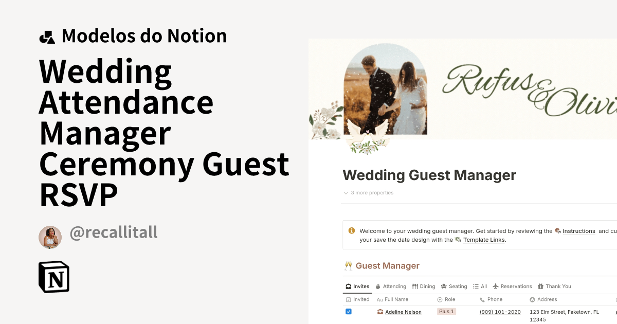 Modelo Wedding Attendance Manager Ceremony Guest RSVP | Marketplace do ...