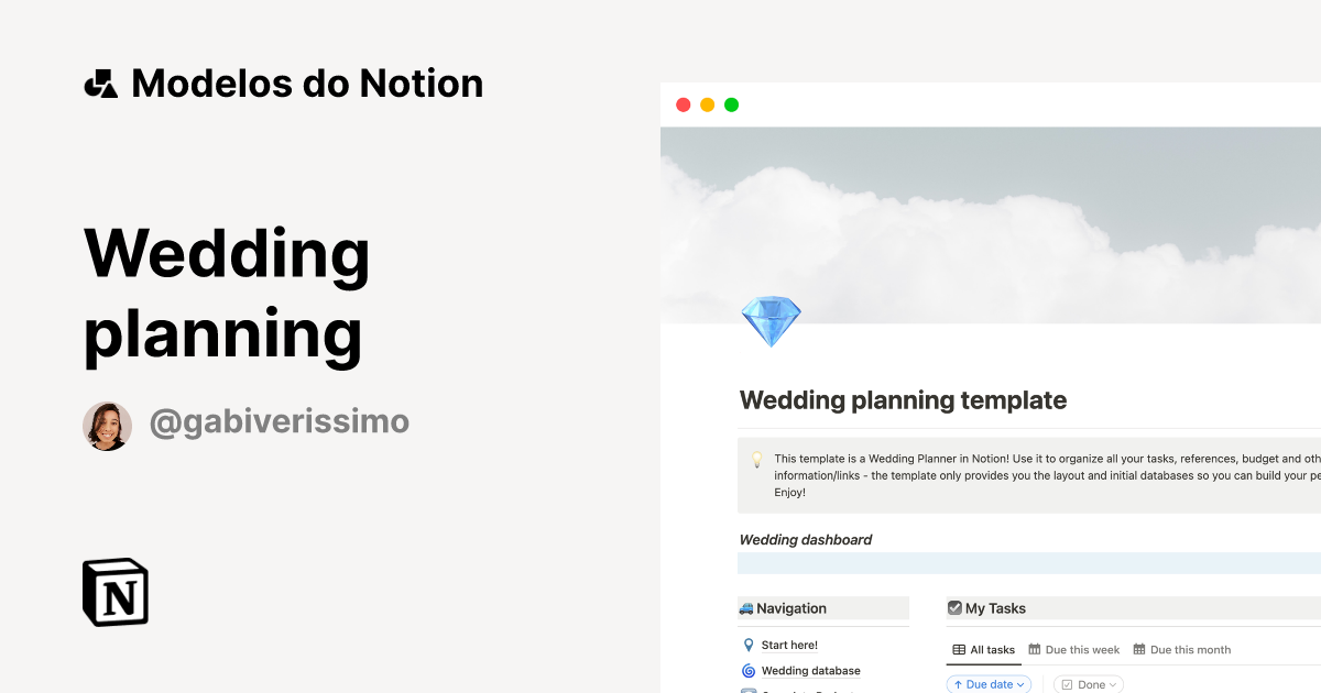 Wedding planning Modelo por Gabi Verissimo | Marketplace do Notion