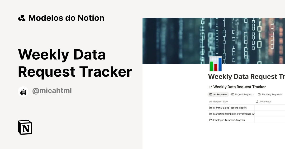 Modelo Weekly Data Request Tracker | Marketplace do Notion