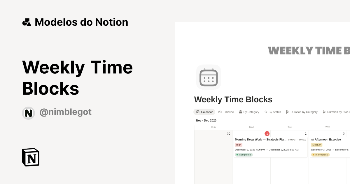 Modelo Weekly Time Blocks | Marketplace do Notion