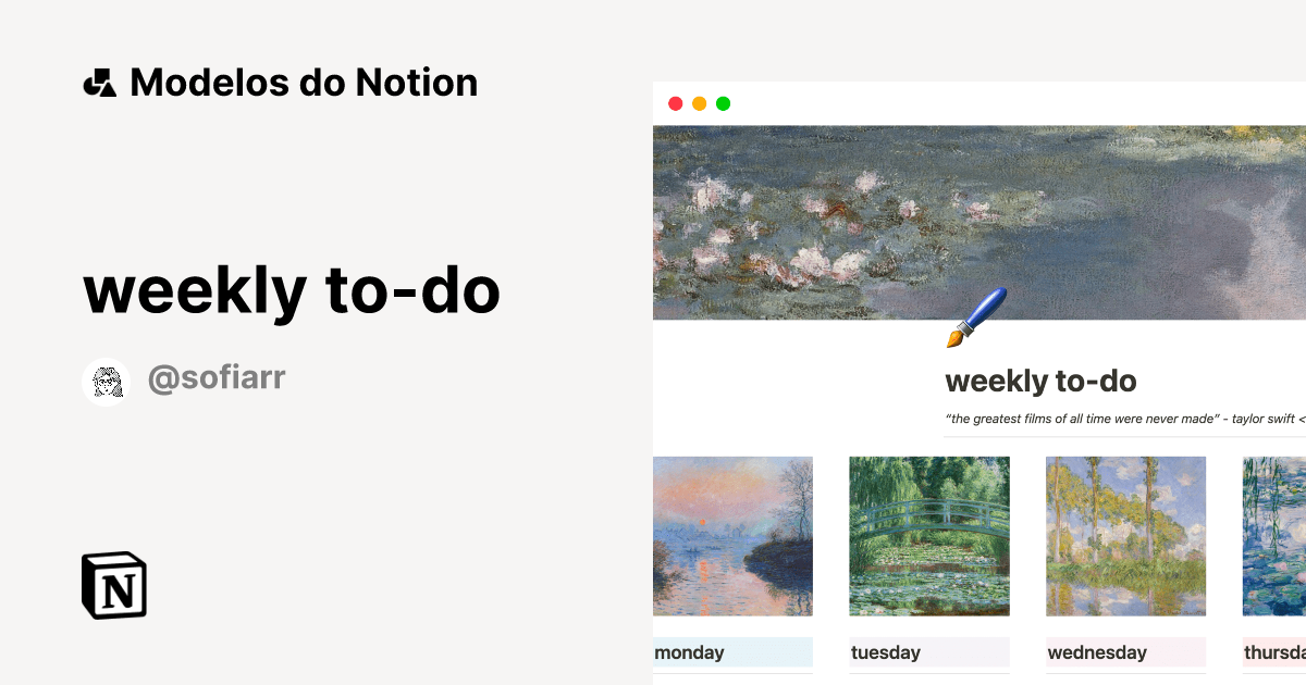 Modelo weekly to-do | Marketplace do Notion