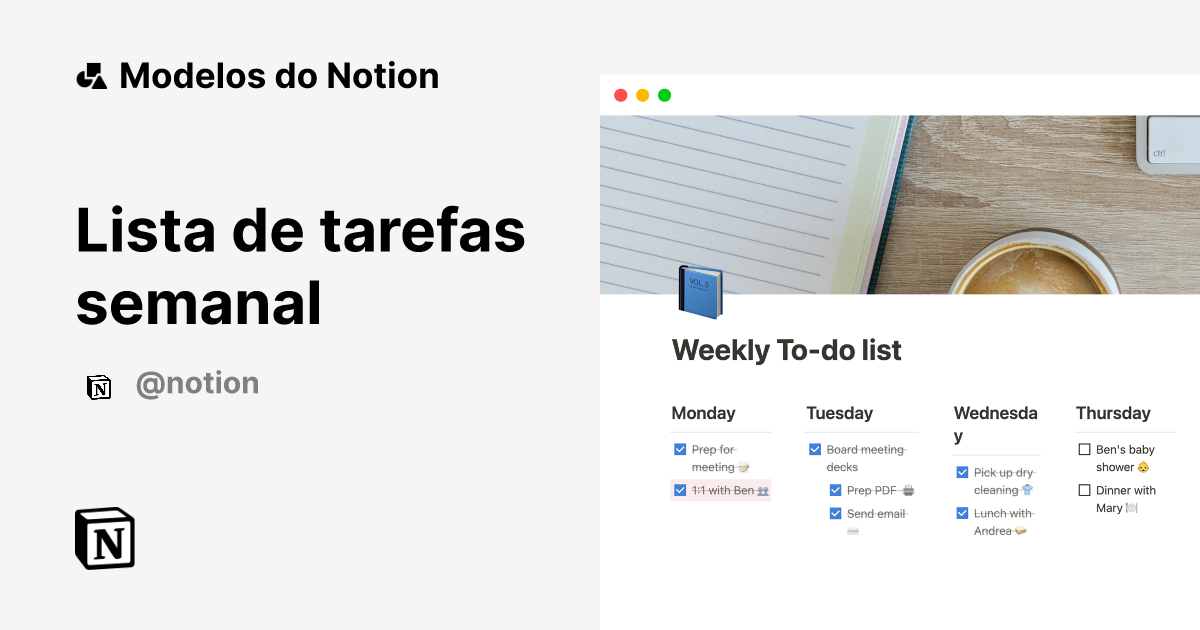 Modelo Lista de tarefas semanal 2026 | Marketplace do Notion