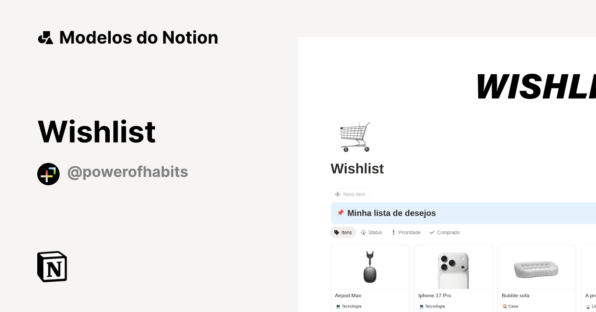 Wishlist Modelo por Power Of Habits | Marketplace do Notion