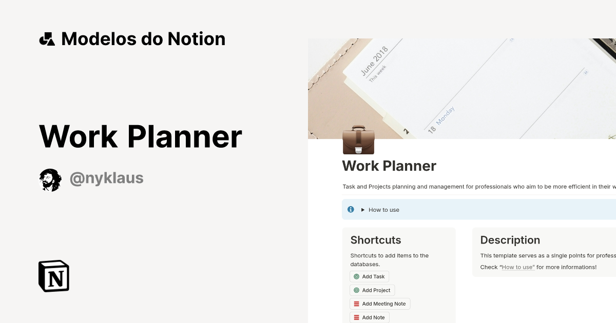 Modelo Work Planner | Marketplace do Notion