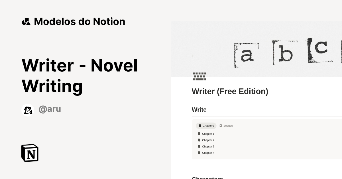 Modelo Writer - Novel Writing | Marketplace do Notion