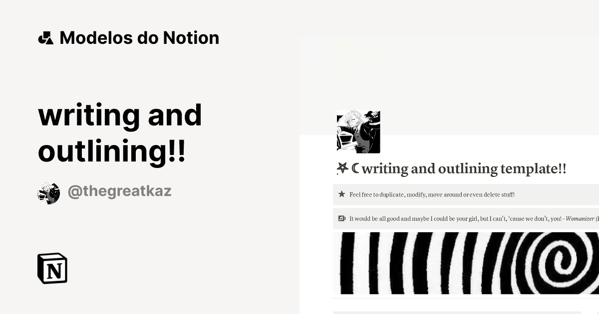 Modelo writing and outlining!! | Marketplace do Notion