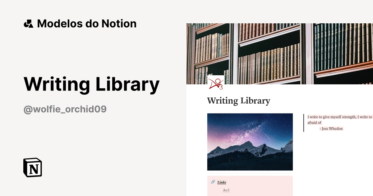Writing Library Modelo por Wolfie | Marketplace do Notion