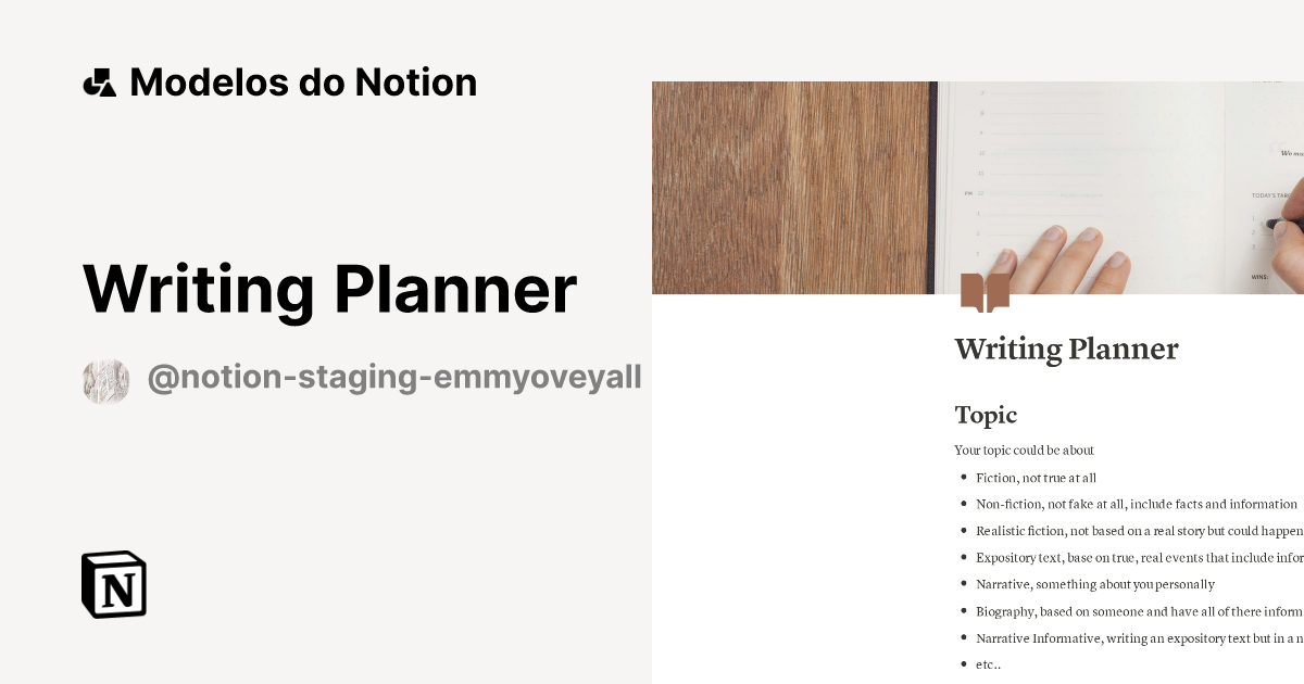 Modelo Writing Planner | Marketplace do Notion