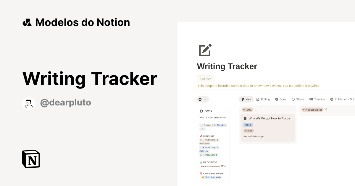 Modelo Writing Tracker | Marketplace do Notion