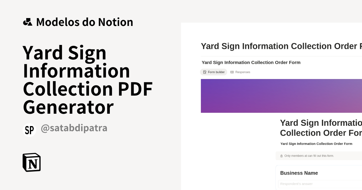 Modelo Yard Sign Information Collection PDF Generator | Marketplace do ...