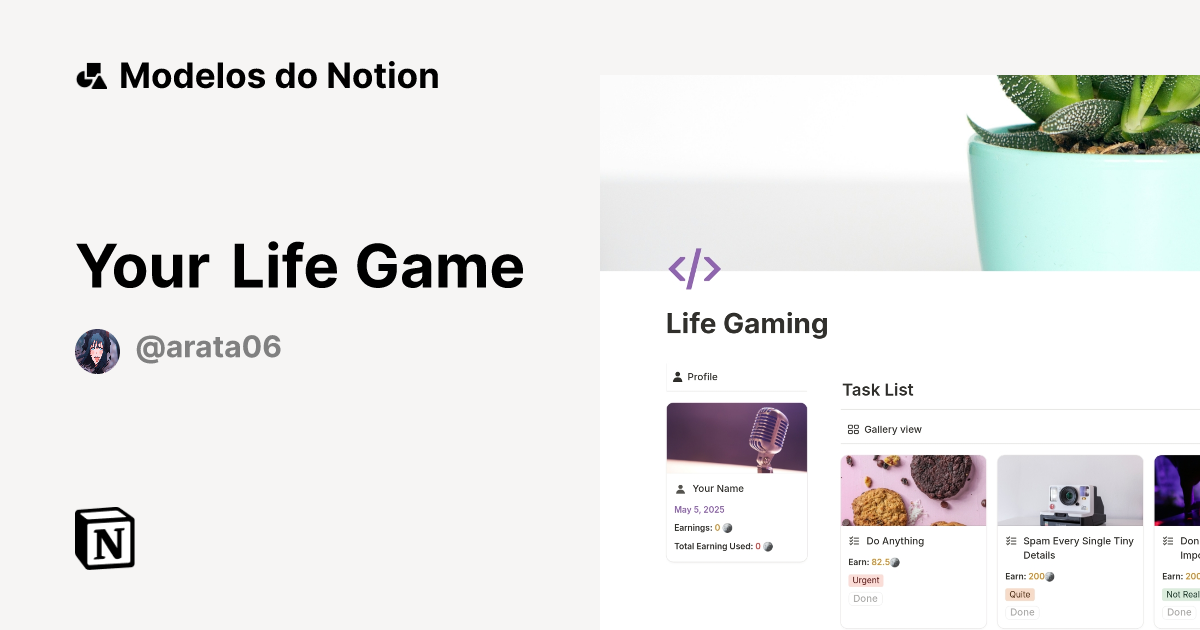 Your Life Game Modelo por arata | Marketplace do Notion