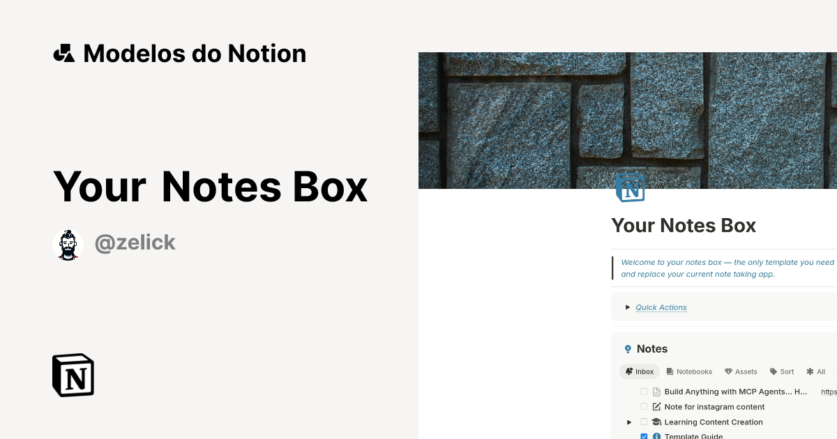 Your Notes Box Modelo por Zelick | Marketplace do Notion