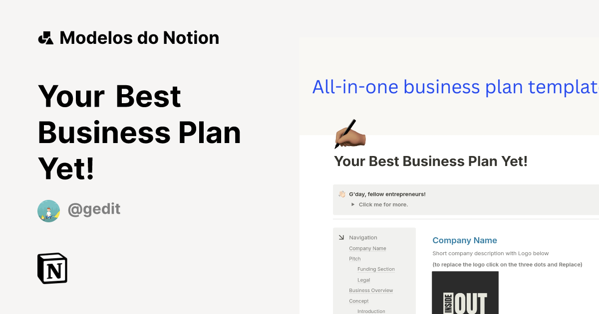 Modelo Your Best Business Plan Yet! | Marketplace do Notion