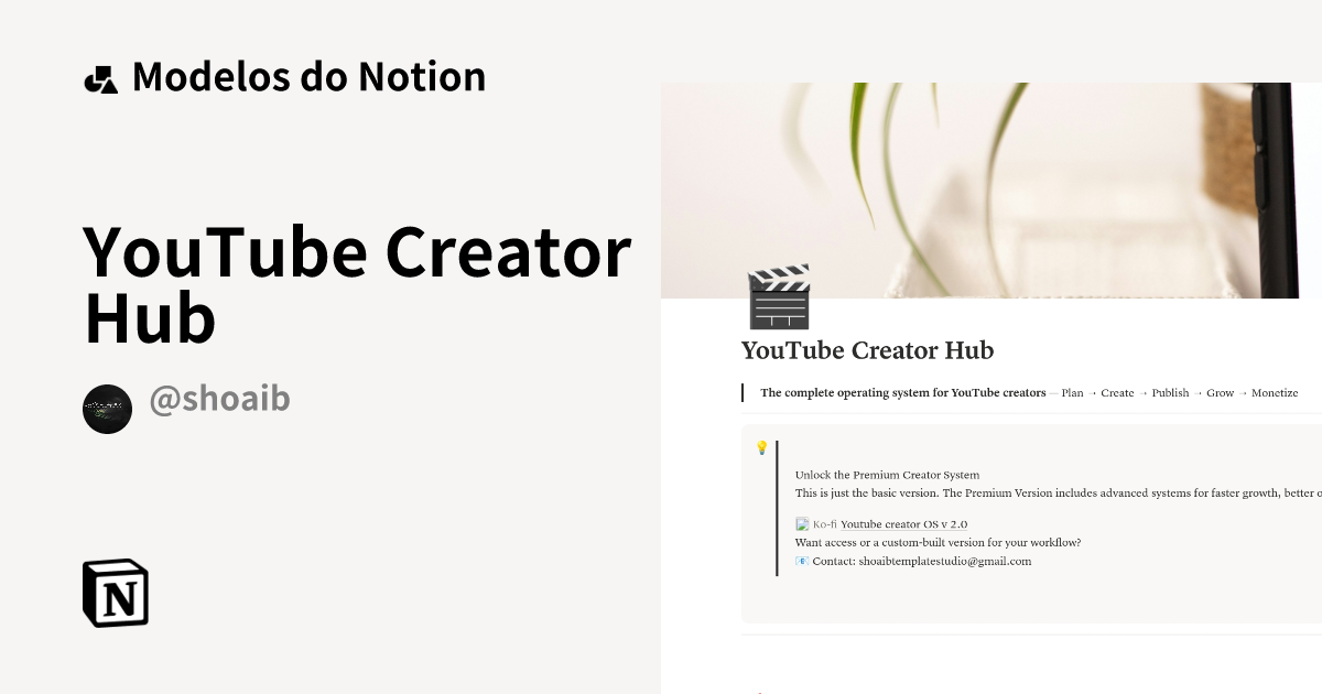 Modelo YouTube Creator Hub | Marketplace do Notion