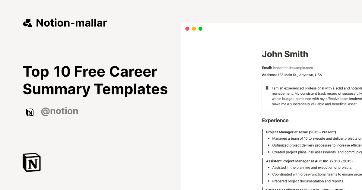 Top 10 Free Career Summary Templates | Marknadsplats för Notion-mallar
