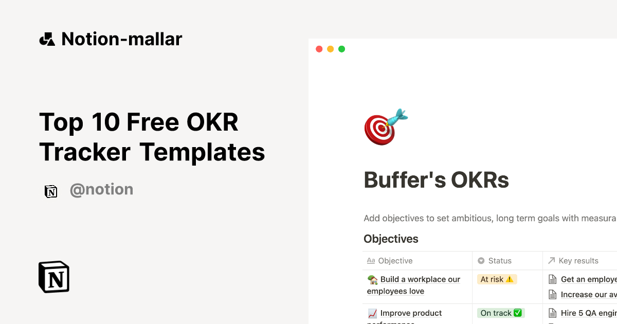 Top 10 Free OKR Tracker Templates | Marknadsplats för Notion-mallar