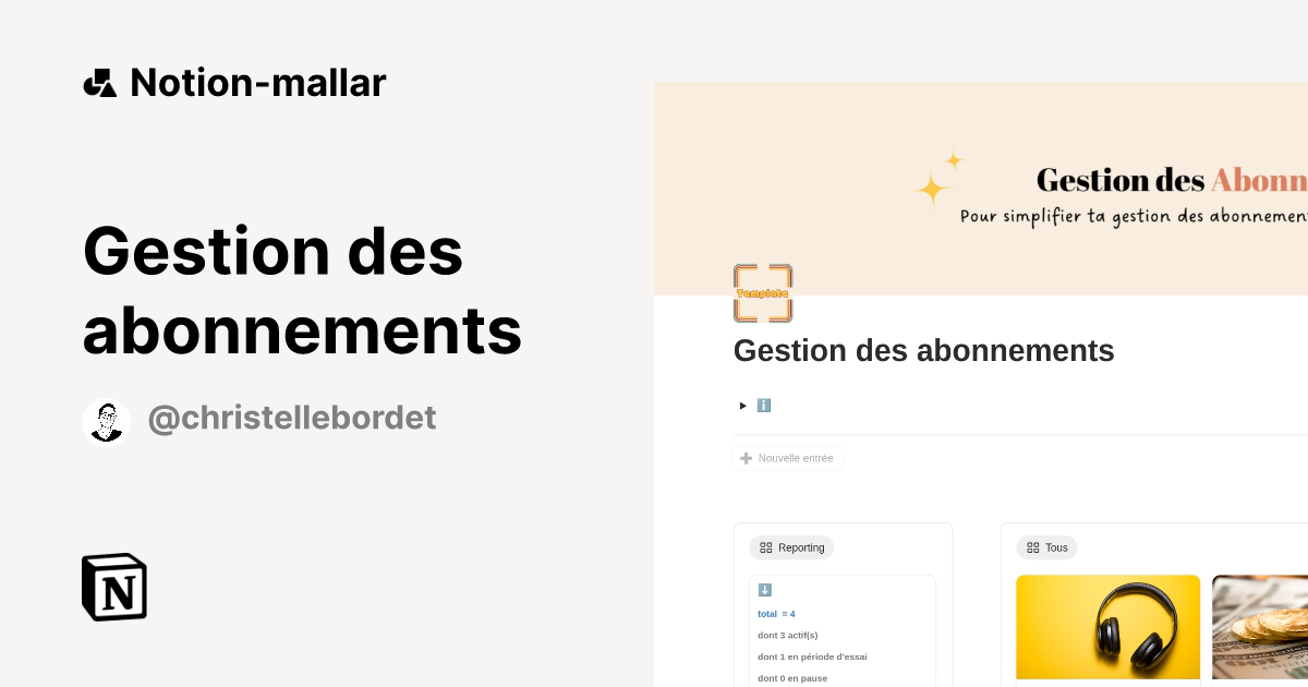 Gestion des abonnements-mall | Marknadsplats för Notion