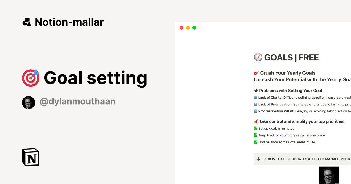 🎯 Goal setting-mall | Marknadsplats för Notion