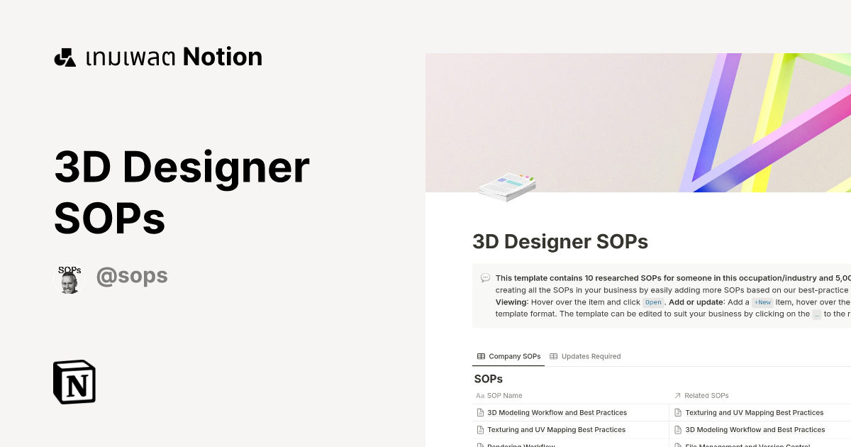 เทมเพลต 3D Designer SOPs | มาร์เก็ตเพลส Notion